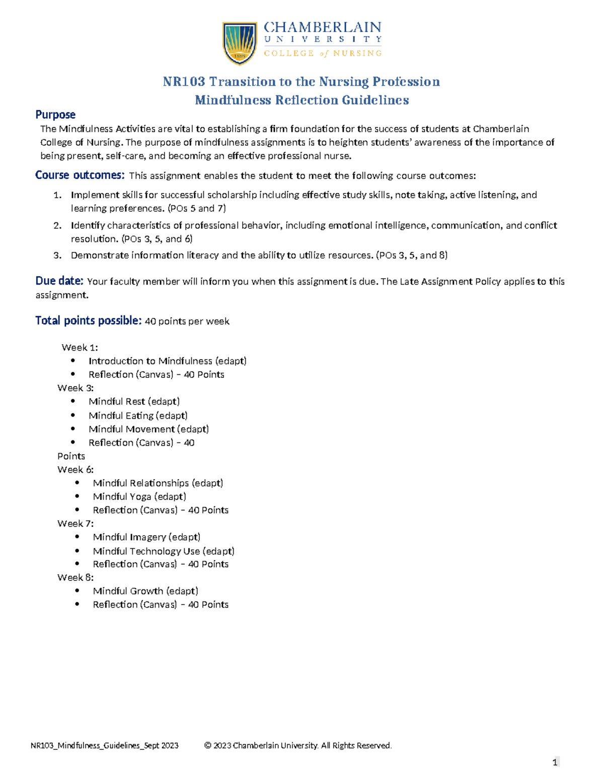 NR103 Mindfulness Reflection Guidelines for Nursing Students - Sept2023 ...