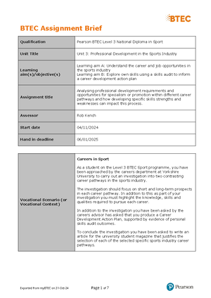BTEC Level 3 Unit 4 Sports Leadership: Learning Aim C Assignment - Studocu