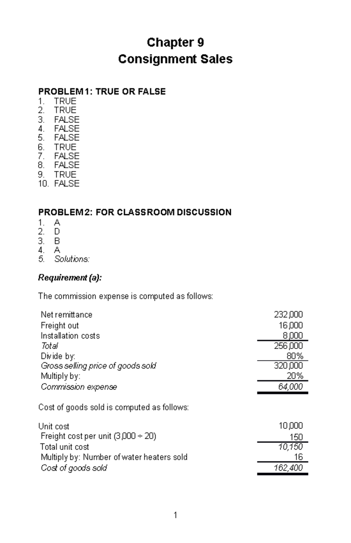 SOL. MAN. Chapter 9 Consignment Sales Acctg. FOR Special Transactions ...