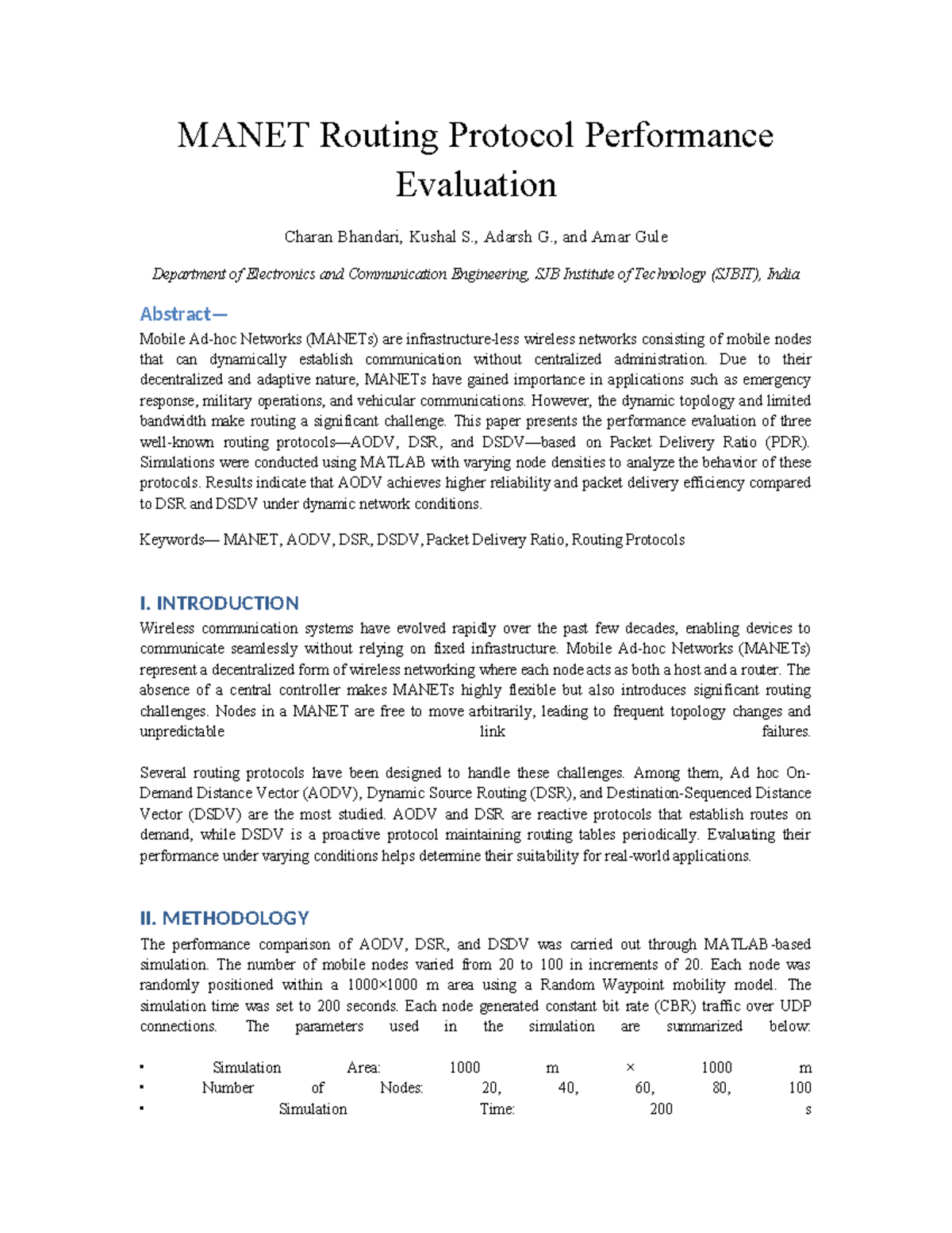 Performance Evaluation of MANET Routing Protocols: AODV vs DSR vs DSDV - Studocu