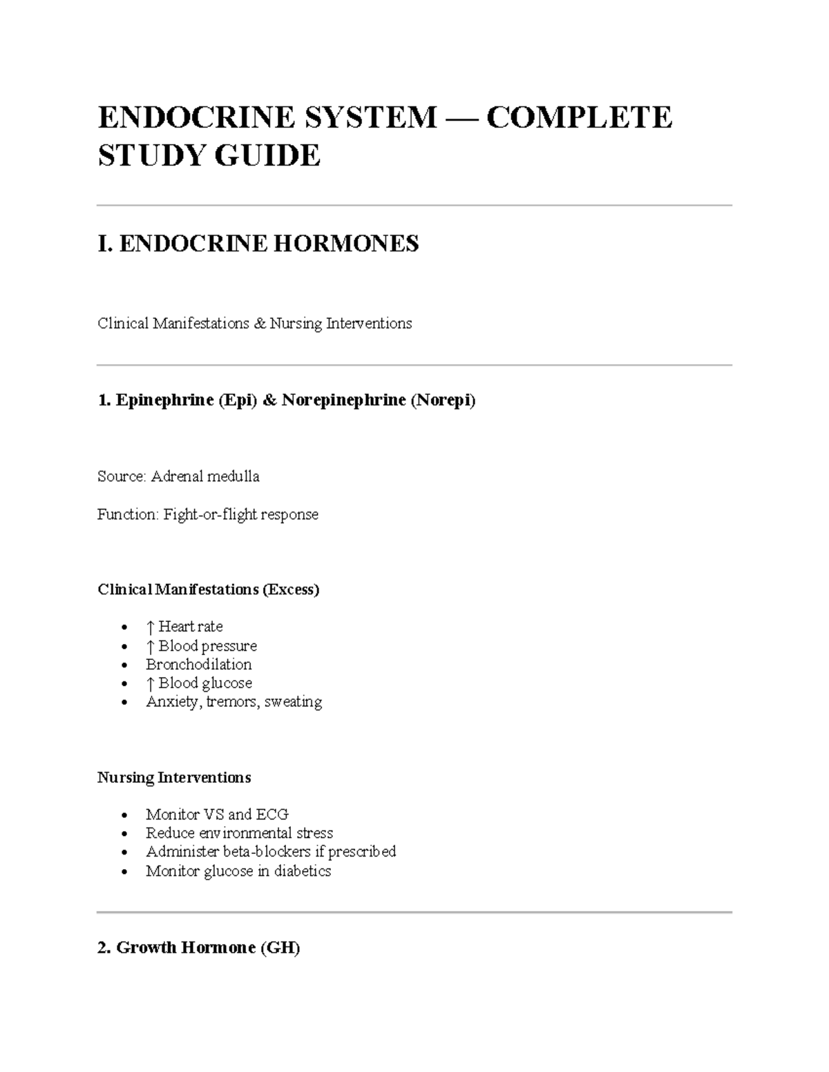 ENDOCRINE SYSTEM STUDY GUIDE: HORMONES & NURSING INTERVENTIONS - Studocu