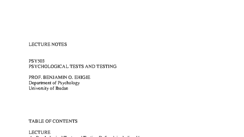 LECTURE NOTES PSY503 PSYCHOLOGICAL TESTS AND TESTING OVERVIEW - Studocu