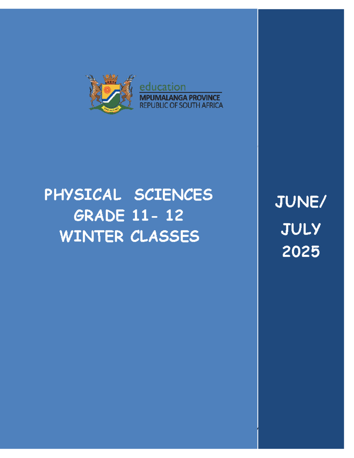 Physical Sciences GR11-12 Winter Classes Exam Prep Guide - Studocu
