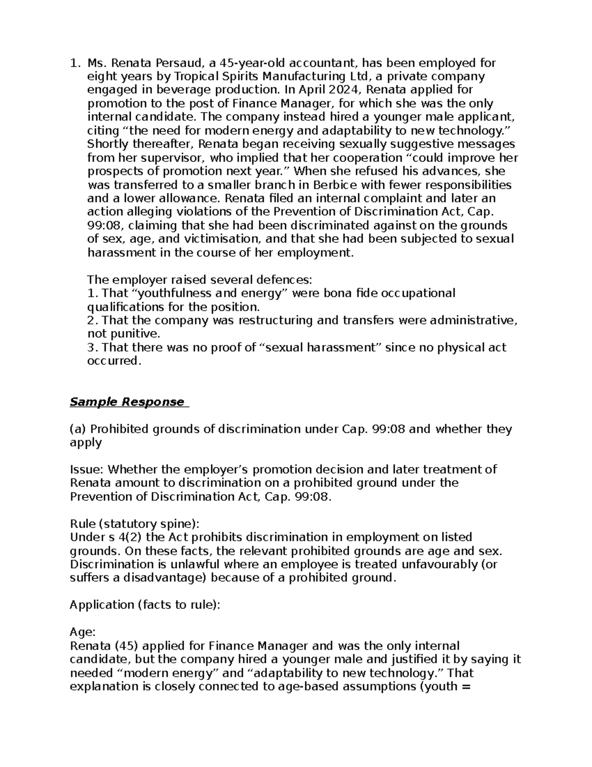 Employment Law Case Study: Discrimination & Victimisation Analysis ...