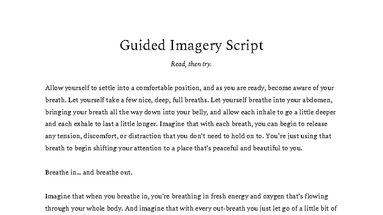 Guided Imagery Script - Guided Imagery Script Read, then try. Allow ...