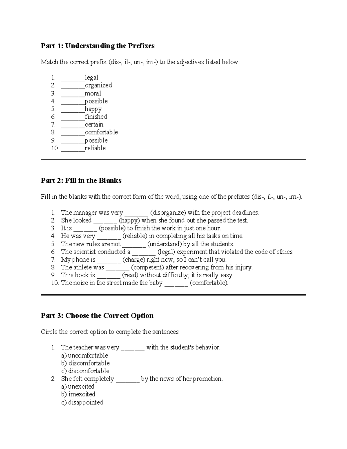 Prefixes and Adjectives: Exercises and Fill-in-the-Blanks - Studocu