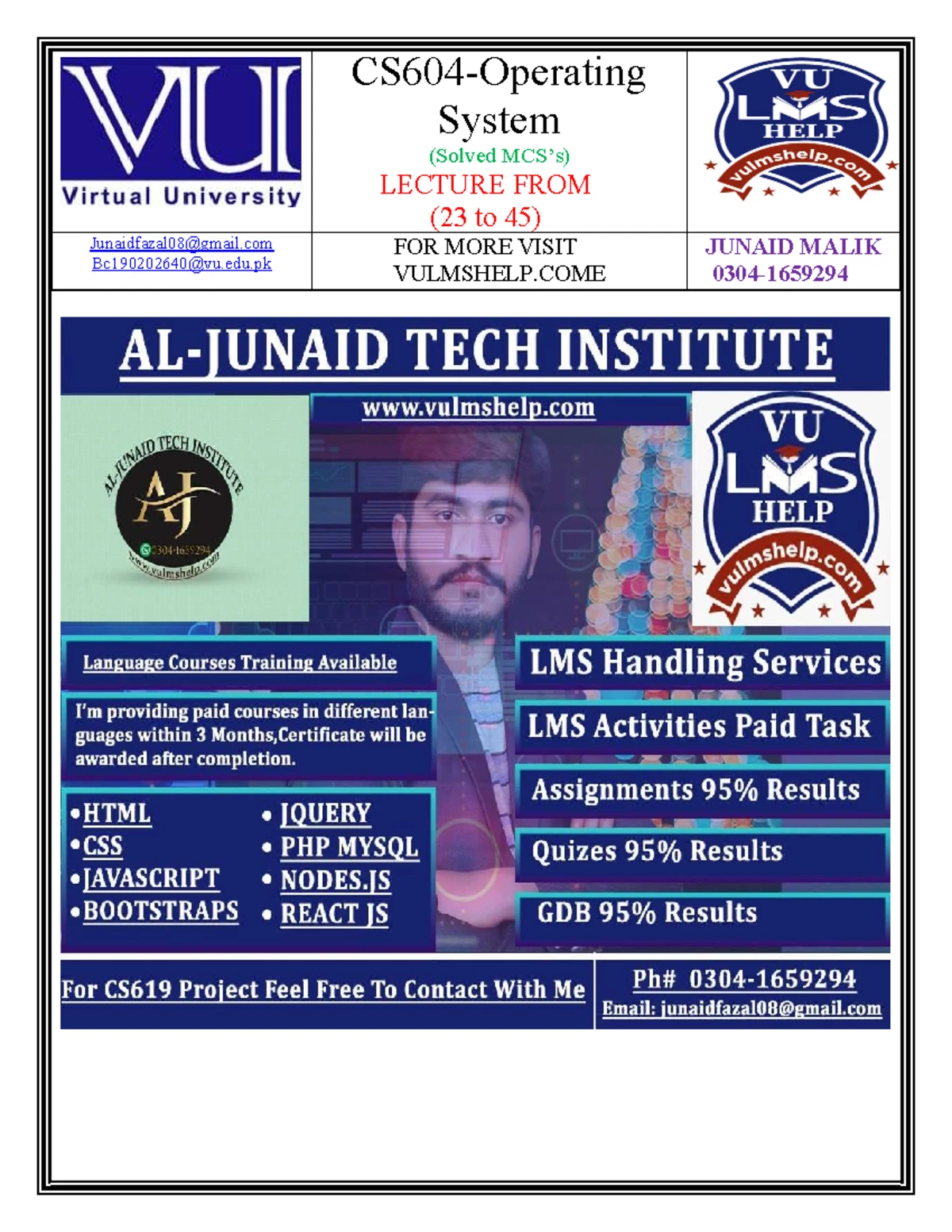 CS604 Operating Systems Complete Handouts Pdf - Op e ra t in g S ys t e m s - [ CS - 6 0 4 ] Le ...