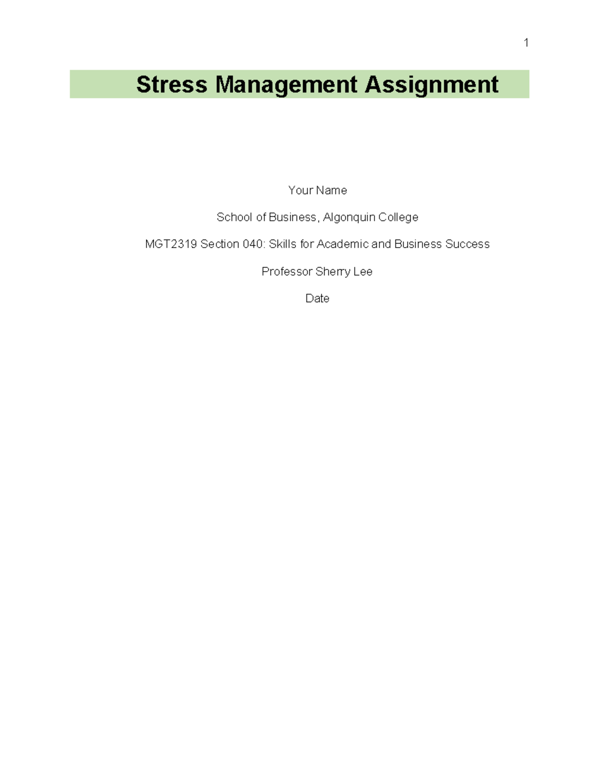 Last First course# section# Stress Management - Stress Management ...