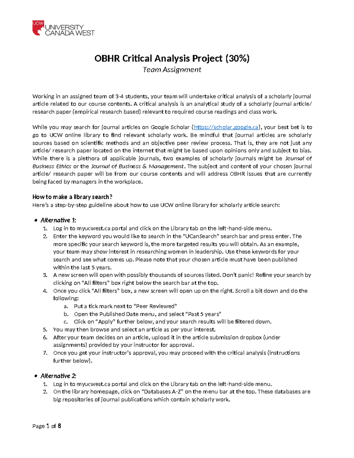 OBHR Critical Analysis Project Guidelines (Winter 2025) - Studocu