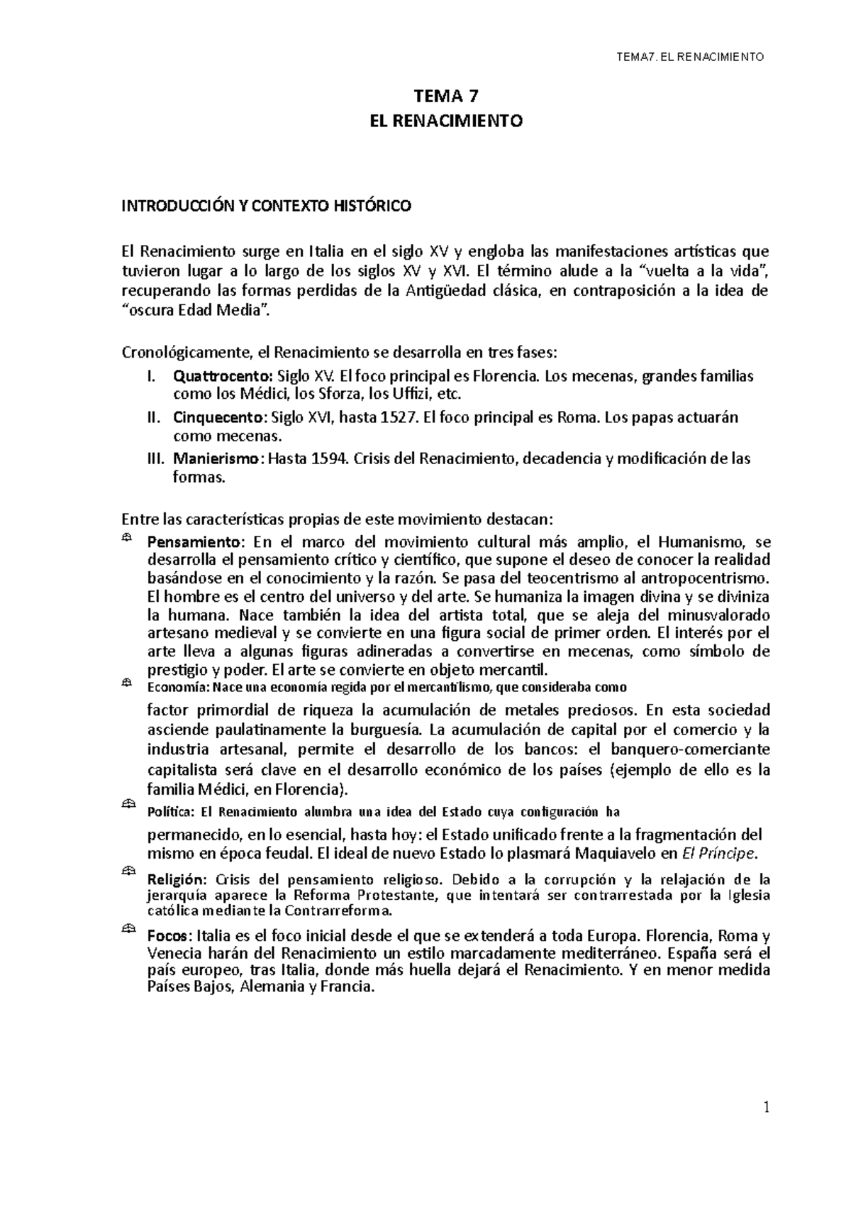 Historia del arte. Tema 7 - El renacimiento - TEMA 7 EL RENACIMIENTO ...