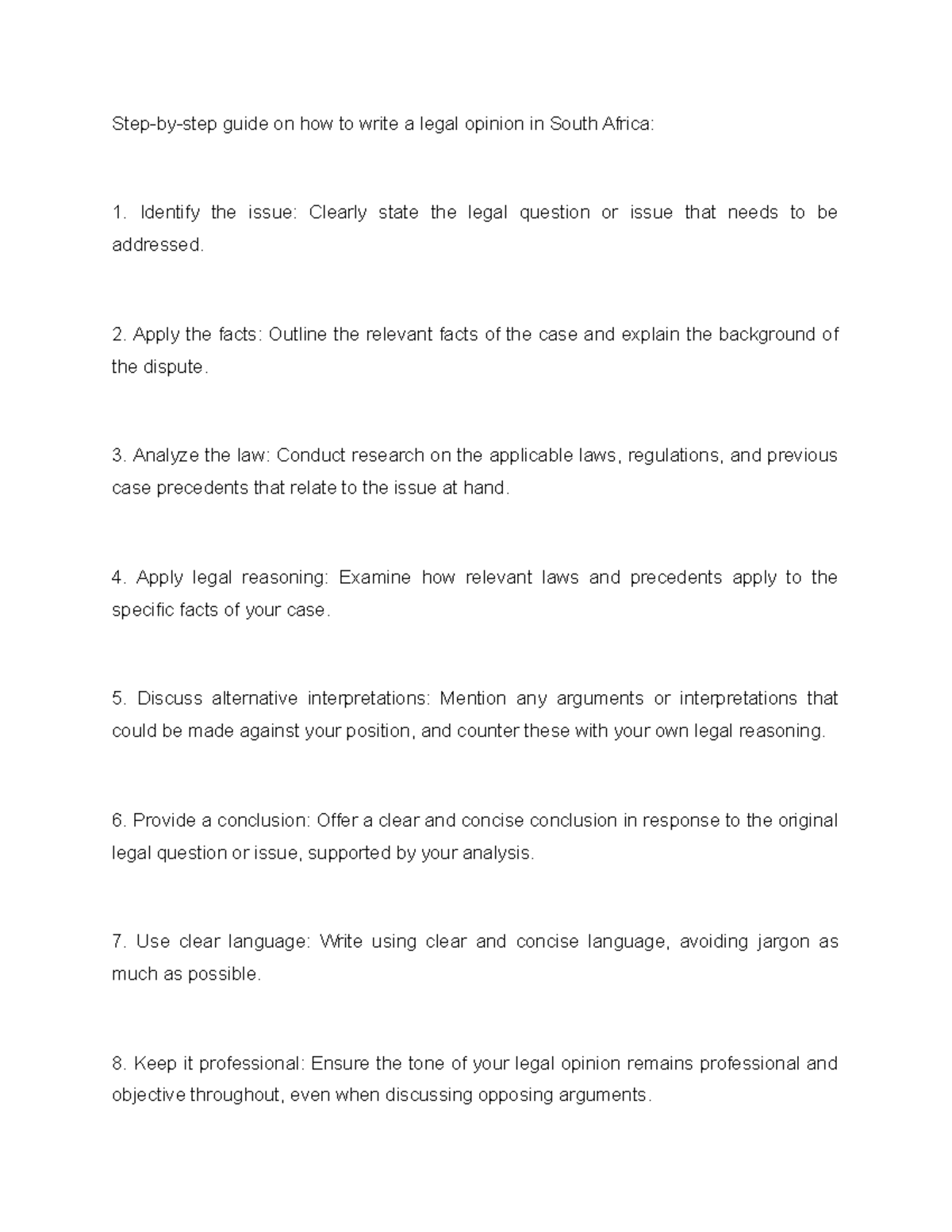 Legal Opinion Writing Guide in South Africa: Steps & Examples - Studocu