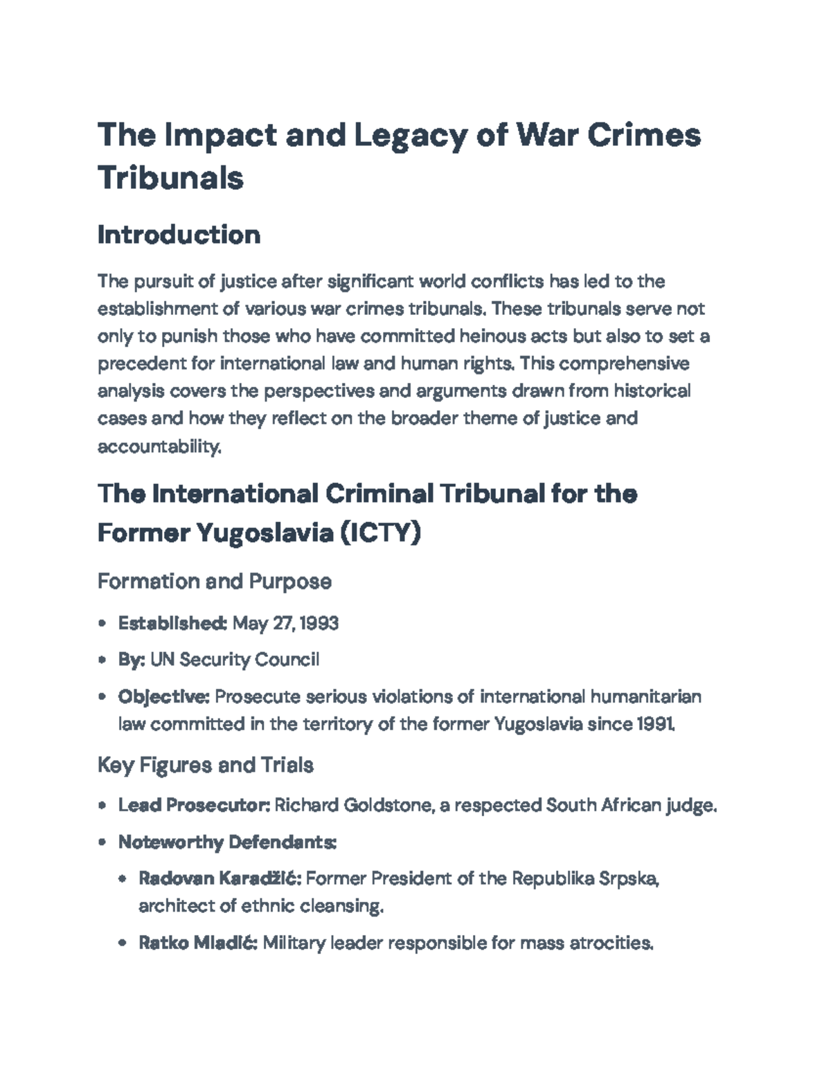 The Impact and Legacy of War Crimes Tribunals: Case Studies and ...