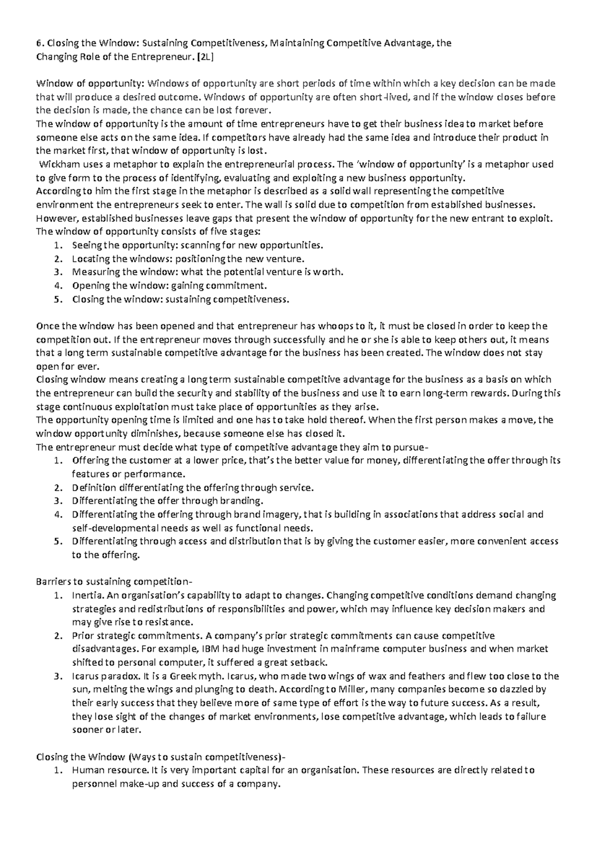 Module 6: Closing the Window on Competitive Advantage [2L] - Studocu