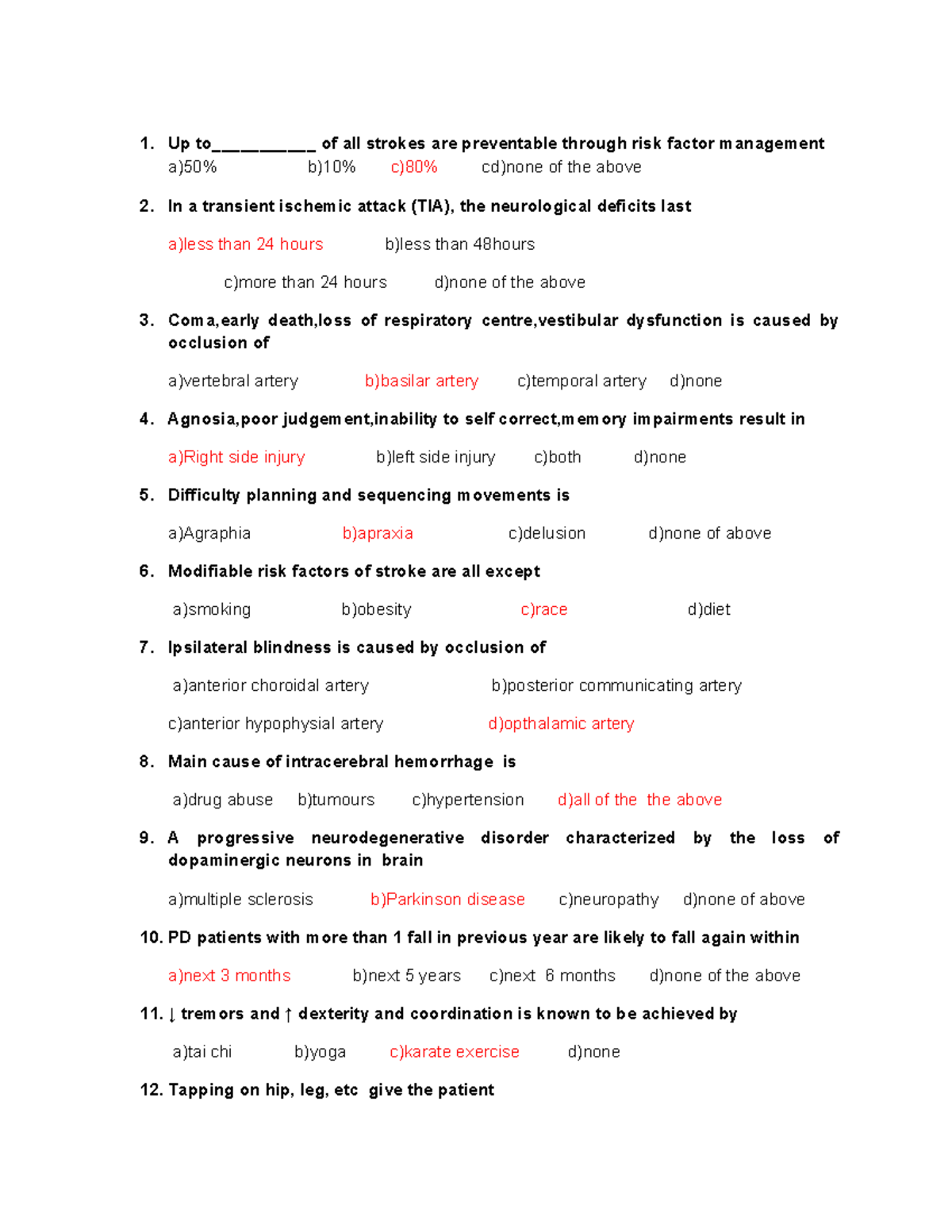 Neuro 401 Final Exam MCQs - Comprehensive Review Paper - Studocu