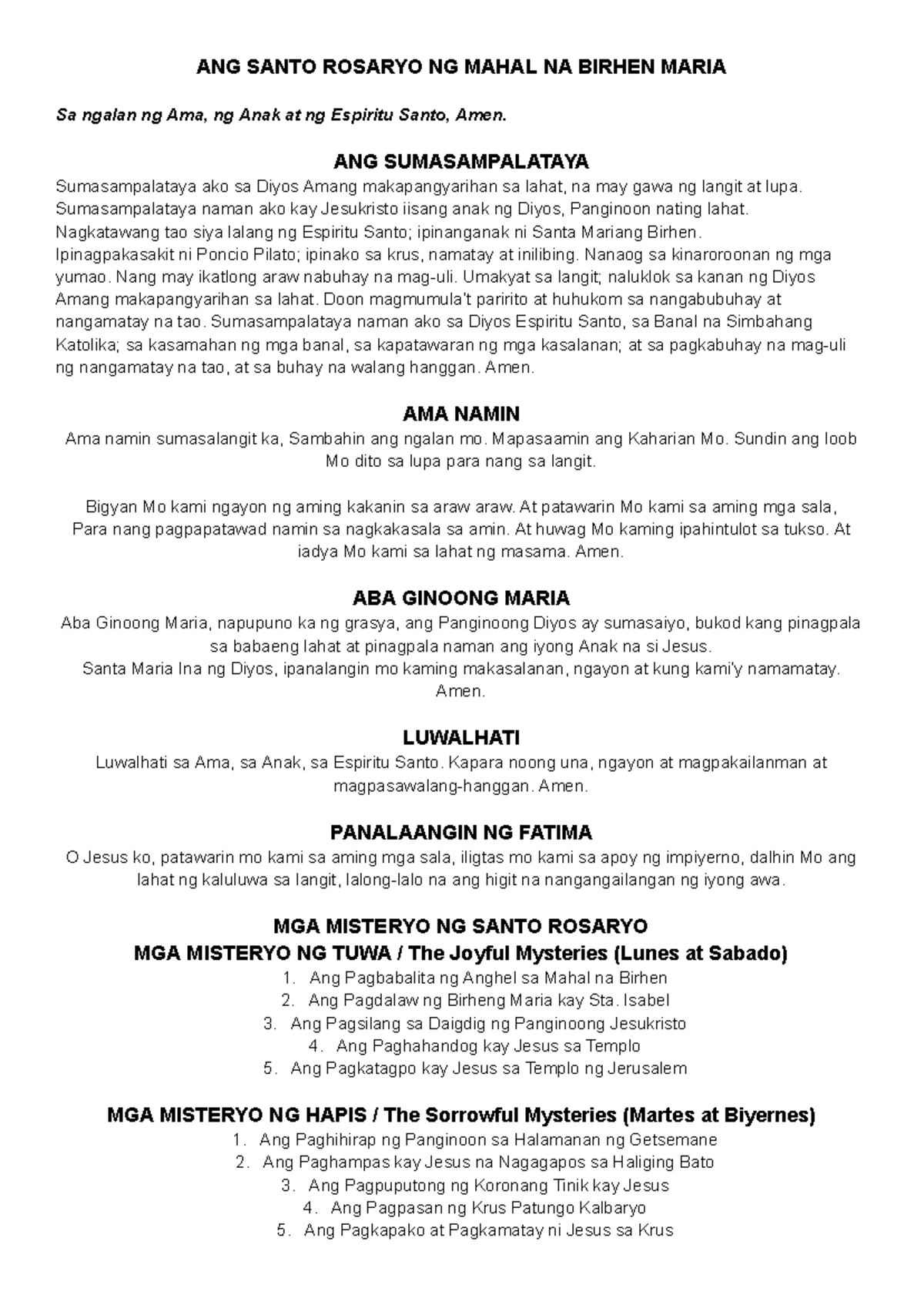 Litanya sa Mahal na Birheng Maria: Isang Pagsasamba at Panalangin - Studocu