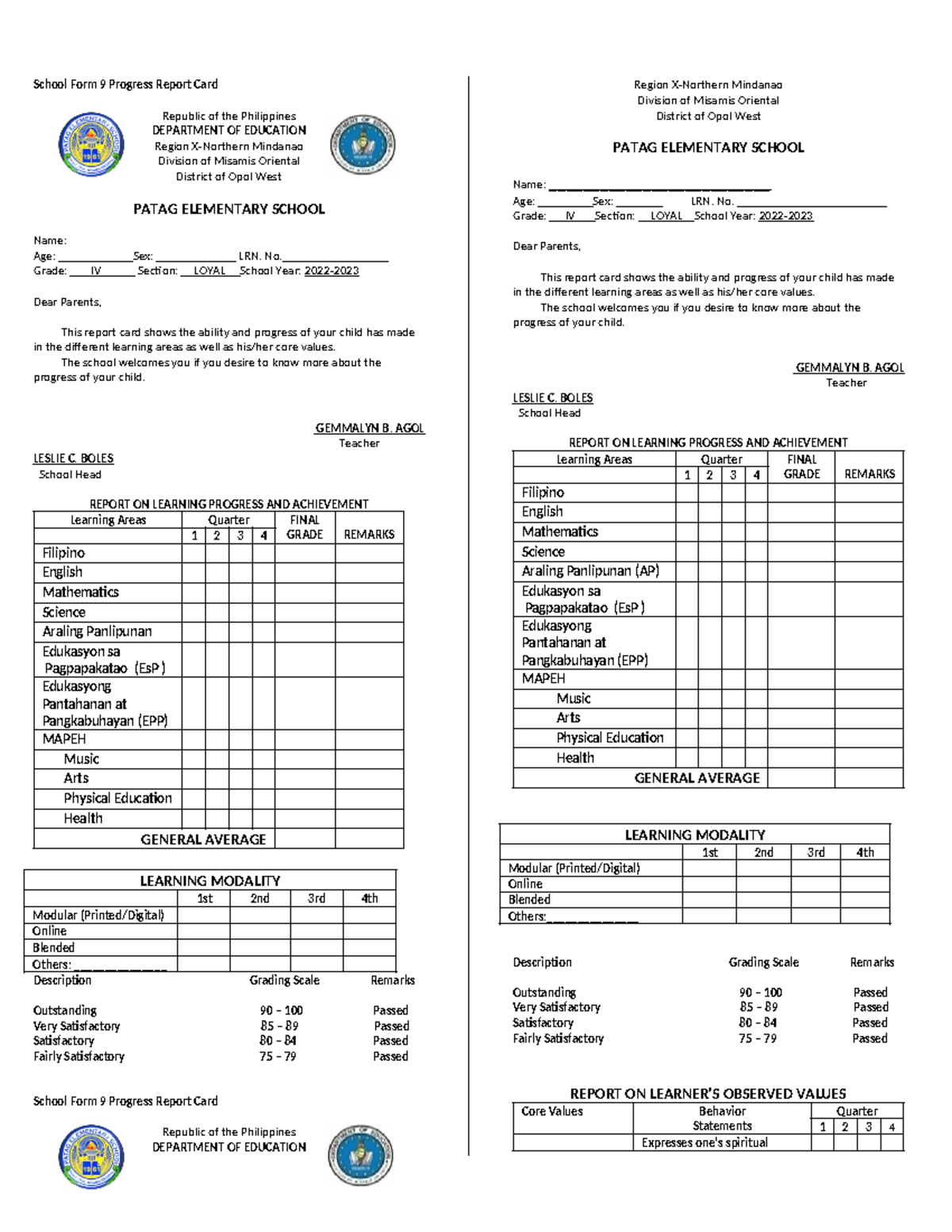 School-Form-9-Progress-Report-Card-Grades-4- Loyal 2021-2022 - School ...