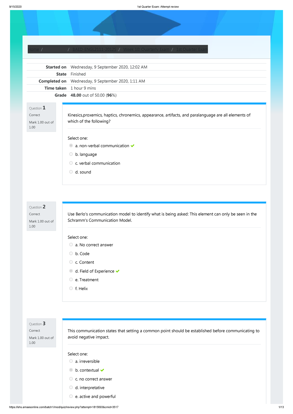 1st Quarter Exam Review: Communication Models & Principles - Studocu