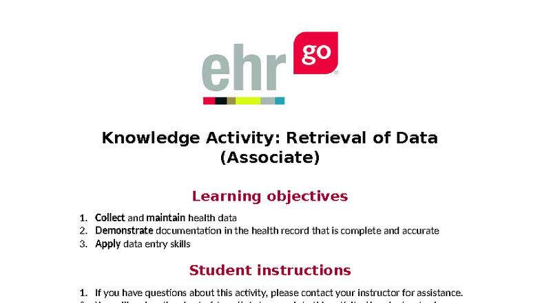 EHR Go Activity: Data Retrieval for Acute Coronary Syndromes (AK1010 ...