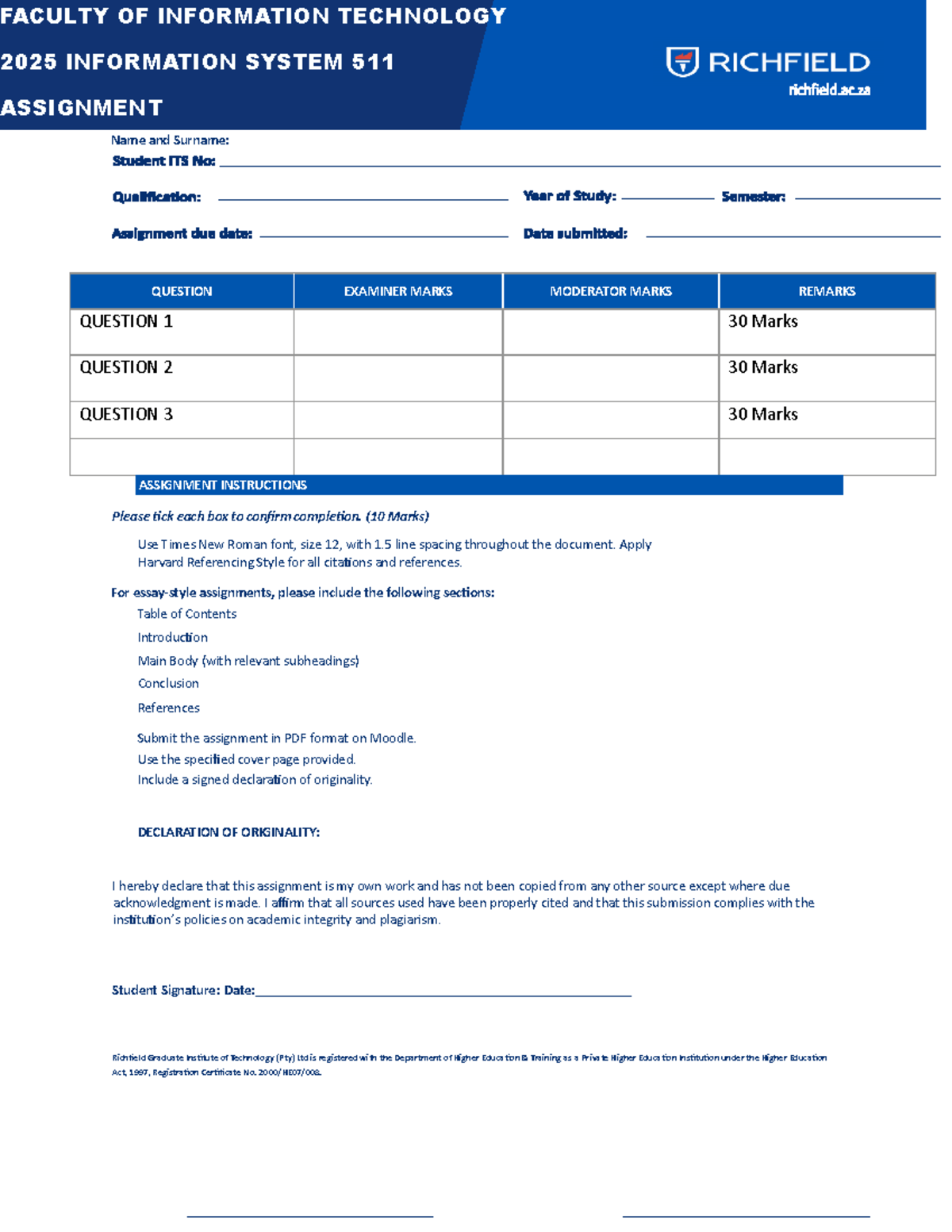 Richfield College Bursary Application Letter and Achievement ...