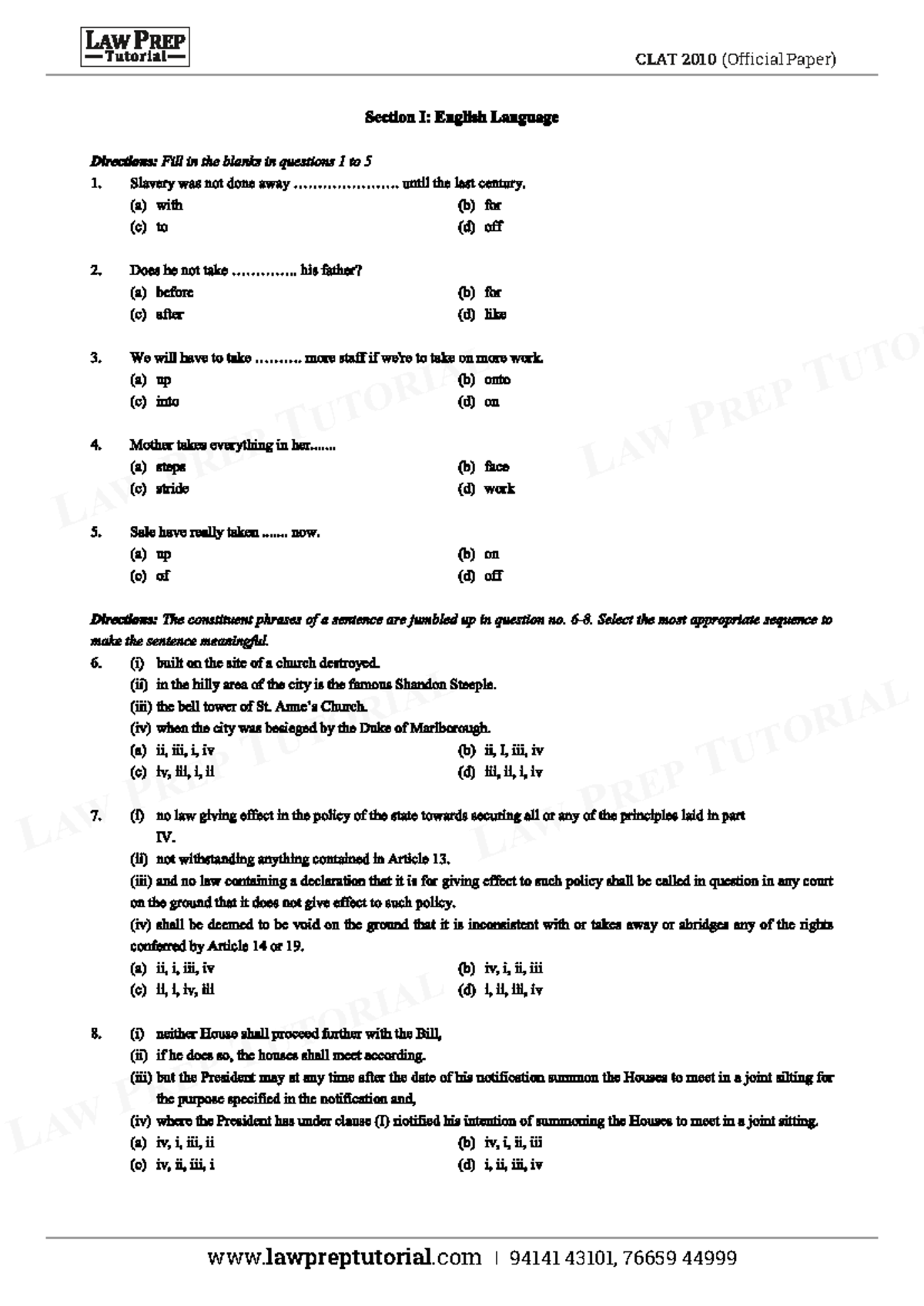 CLAT 2010 - Official Practice Test Document - Studocu