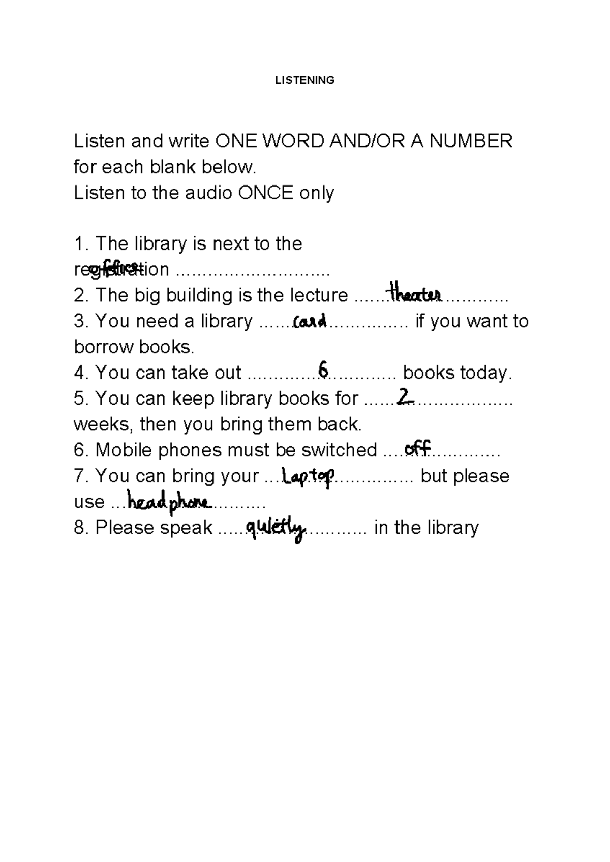 Listening and Reading Mini Test - Course Code: TEST101 - Studocu