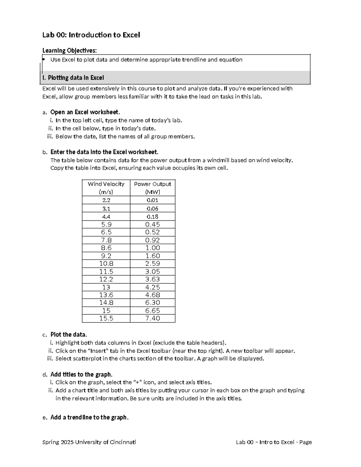 Lab 00: Intro to Excel - Data Plotting & Trendline Analysis - Studocu
