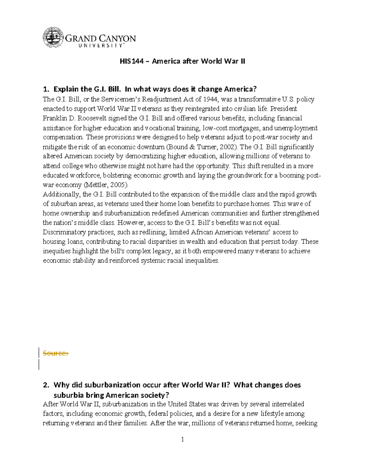 HIS144 - Impact of the G. Bill and Suburbanization Post-WW2 - Studocu