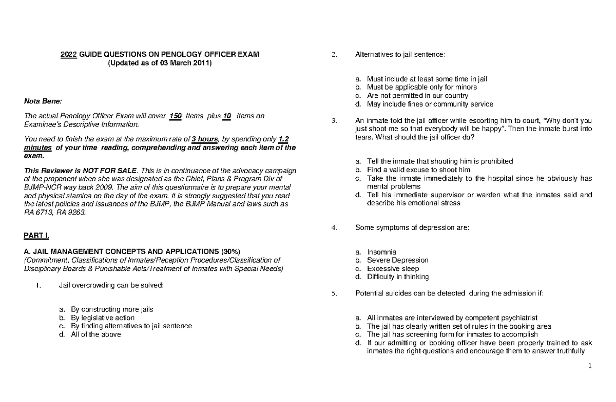 2022 Penology Officer Exam Reviewer: Comprehensive Guide and Tips - Studocu
