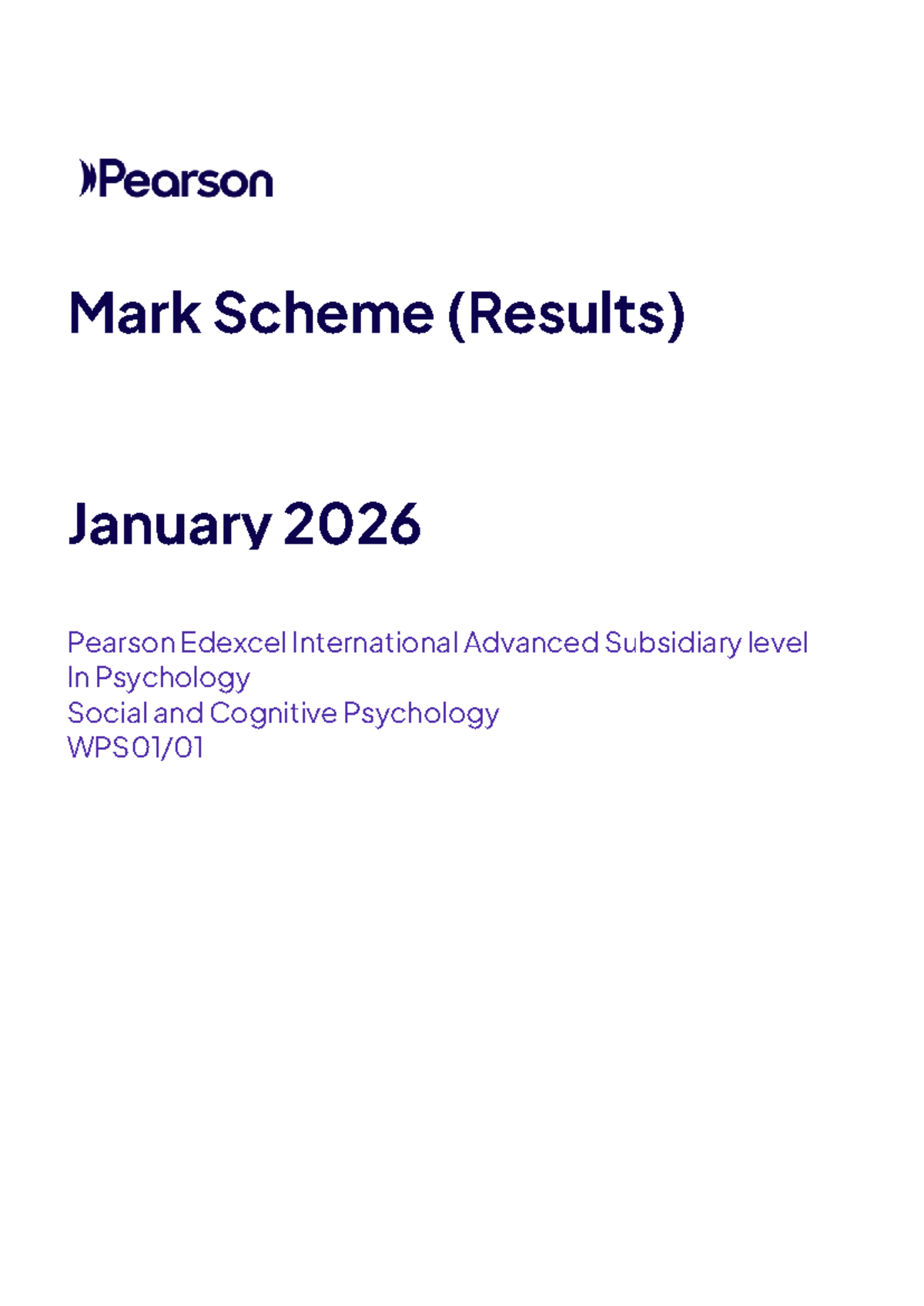 IAL Psychology 2026 January Mark Scheme for Unit 1 - Studocu