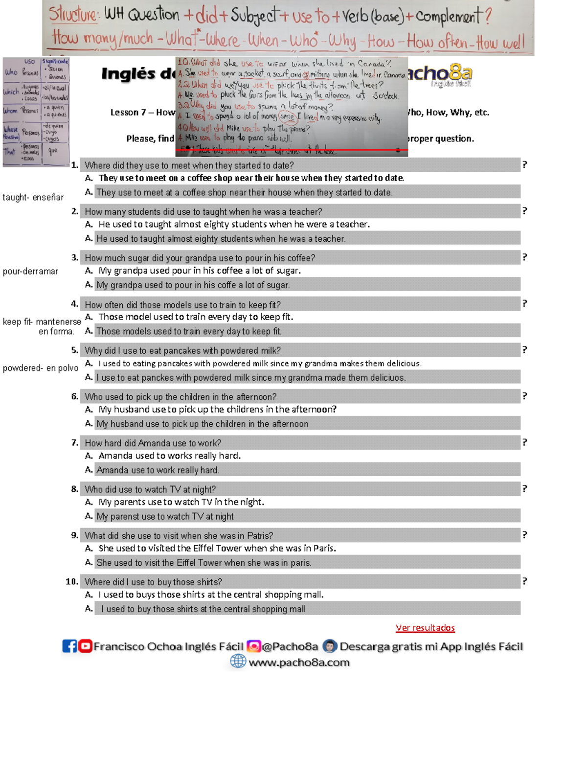 Lesson 7 – How to use USED TO with WH Questions – What, Where, Who, How ...