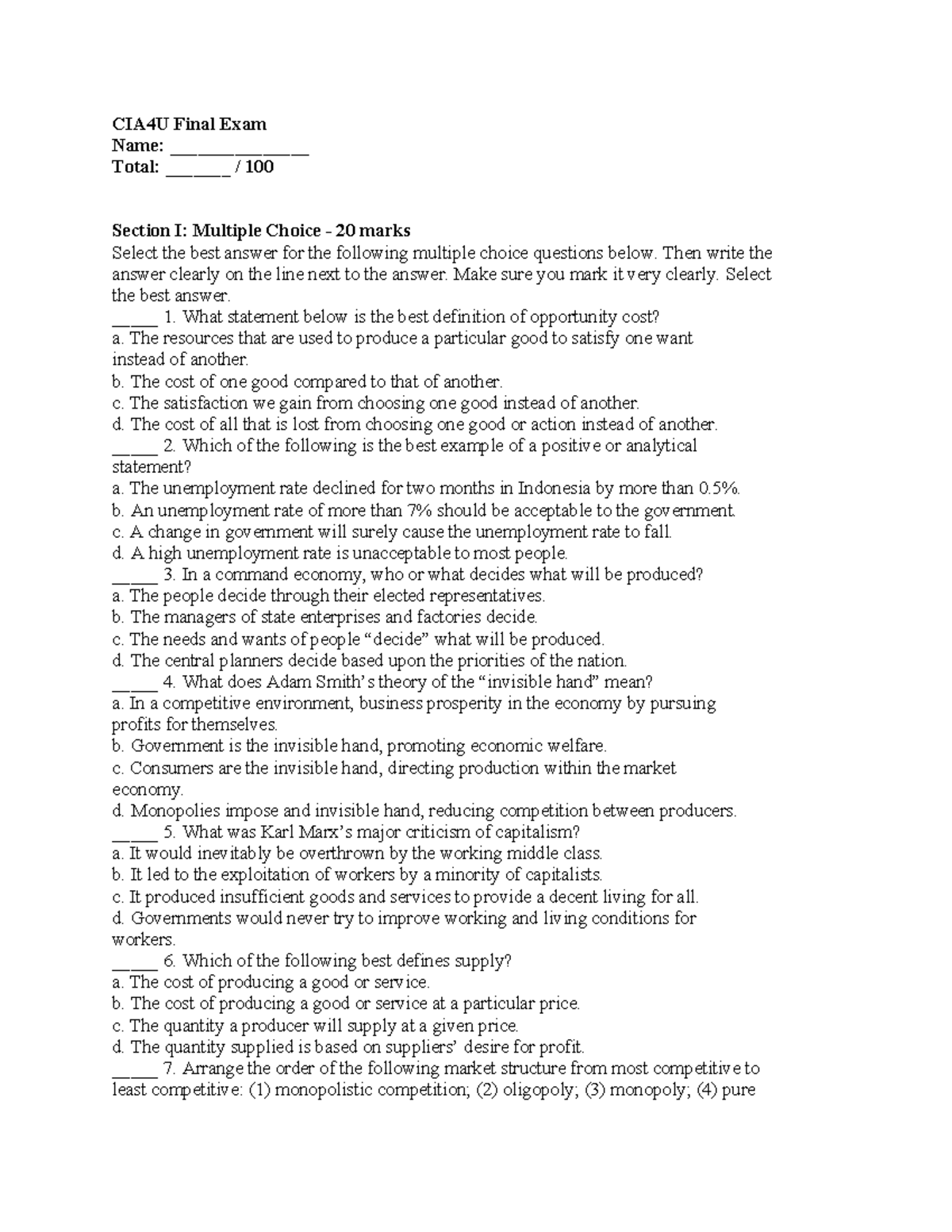 CIA4U Final Exam Review: Key Concepts & Practice Questions - Studocu