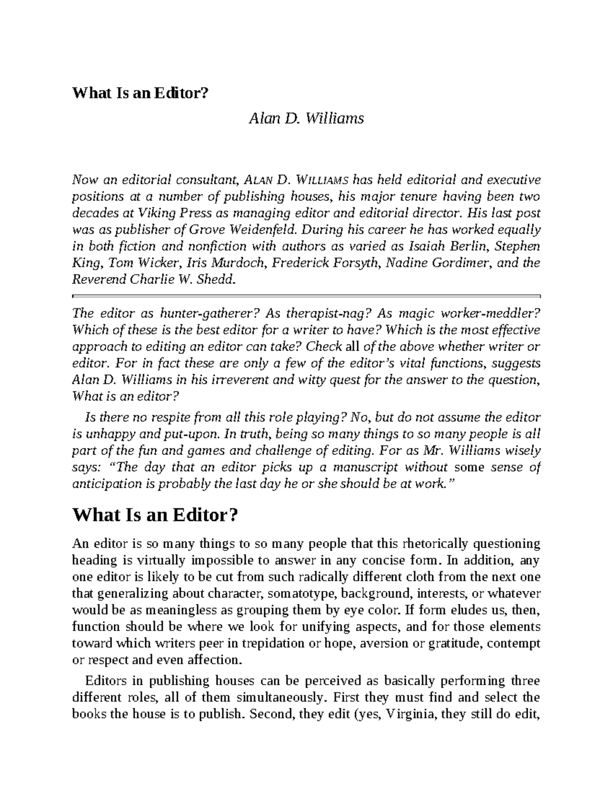 Understanding the Role of Editors in the Publishing Process - Studocu