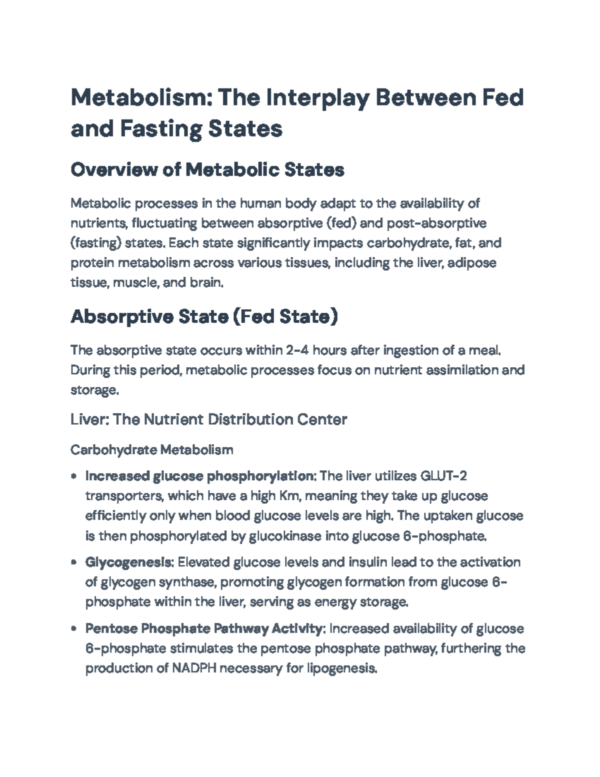 Metabolism Dynamics: Fed and Fasting States Overview (Biology 101 ...