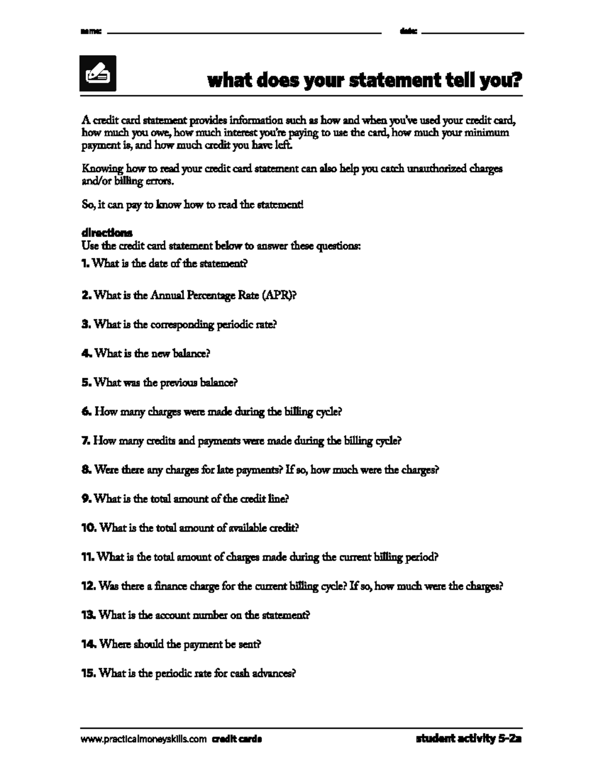 Credit Card Statement Activity: Understanding Your Statement - Studocu