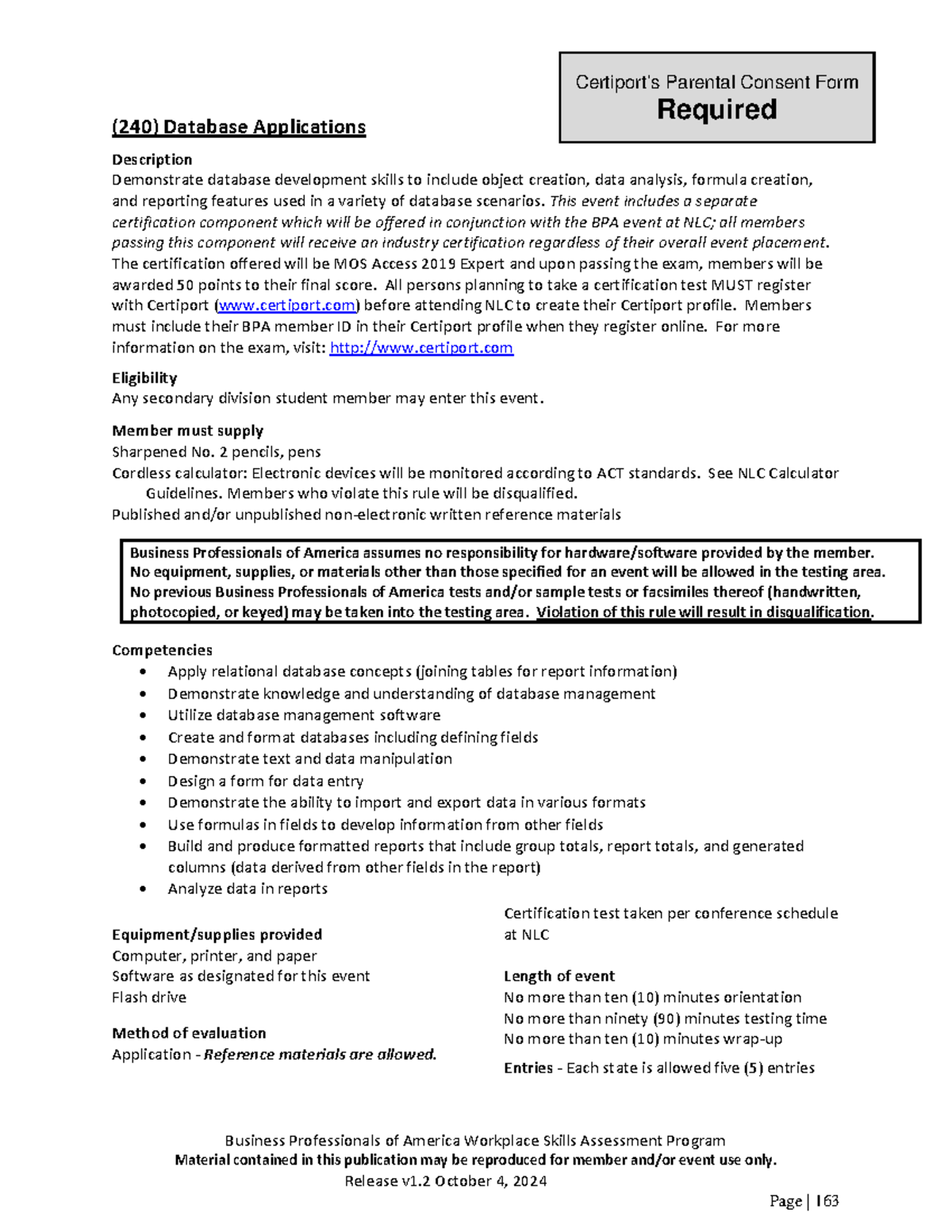 (240) Database applications parental consent form and certification ...