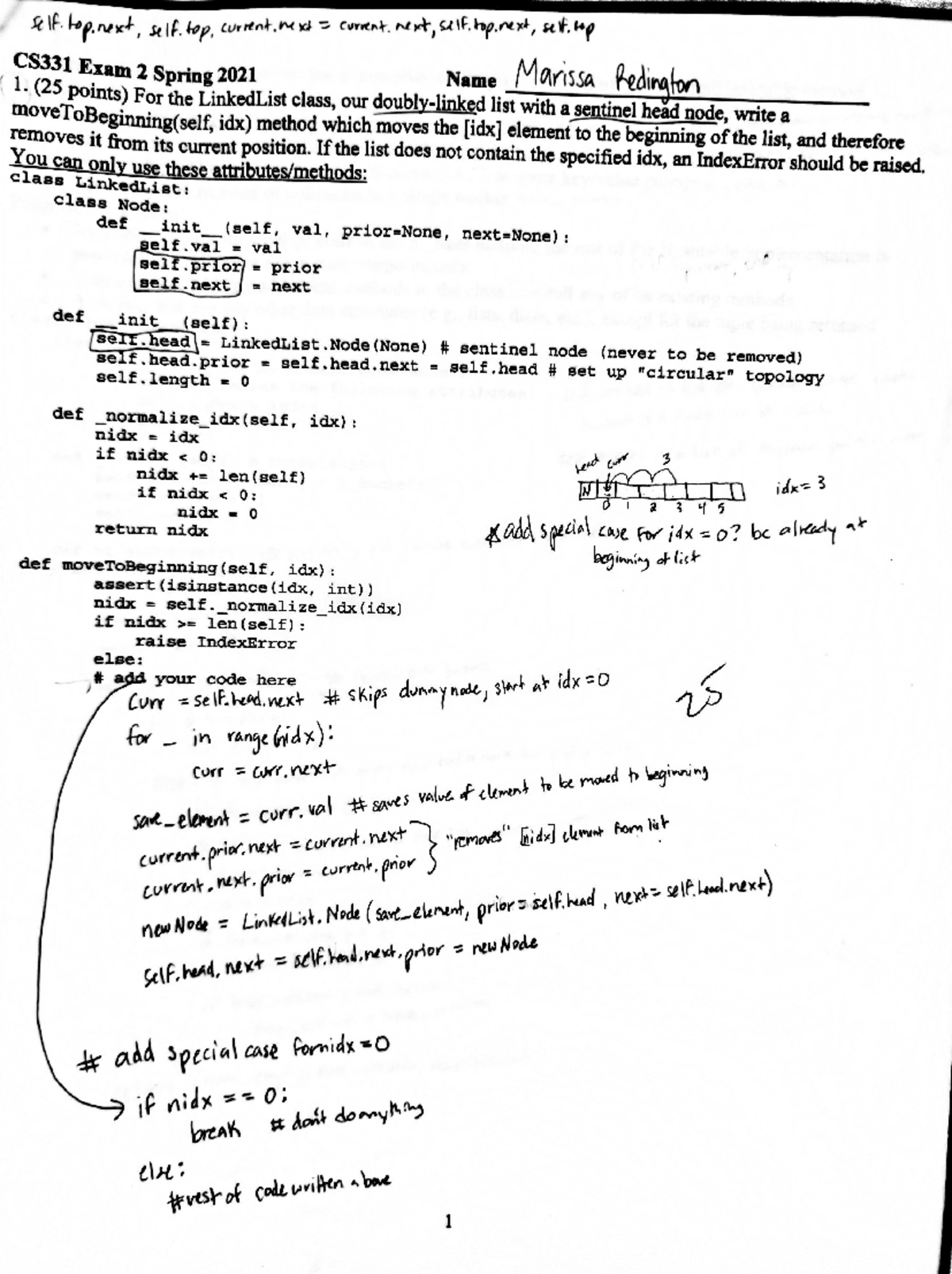 CS331 Exam 2 Solutions: LinkedList and OrderedHashtable Challenges ...