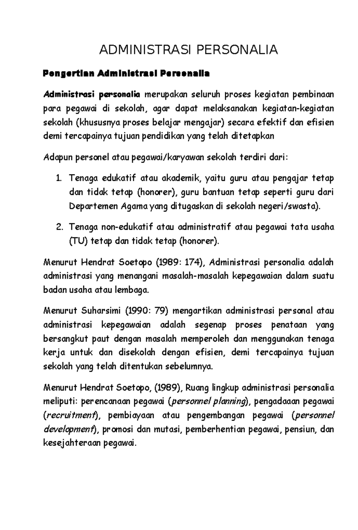 Administrasi Personalia: Konsep dan Ruang Lingkup Pengelolaan SDM - Studocu