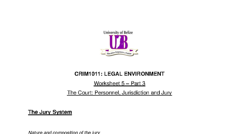 CRIM1011: Worksheet 5 Part 3 - The Jury System Explained - Studocu