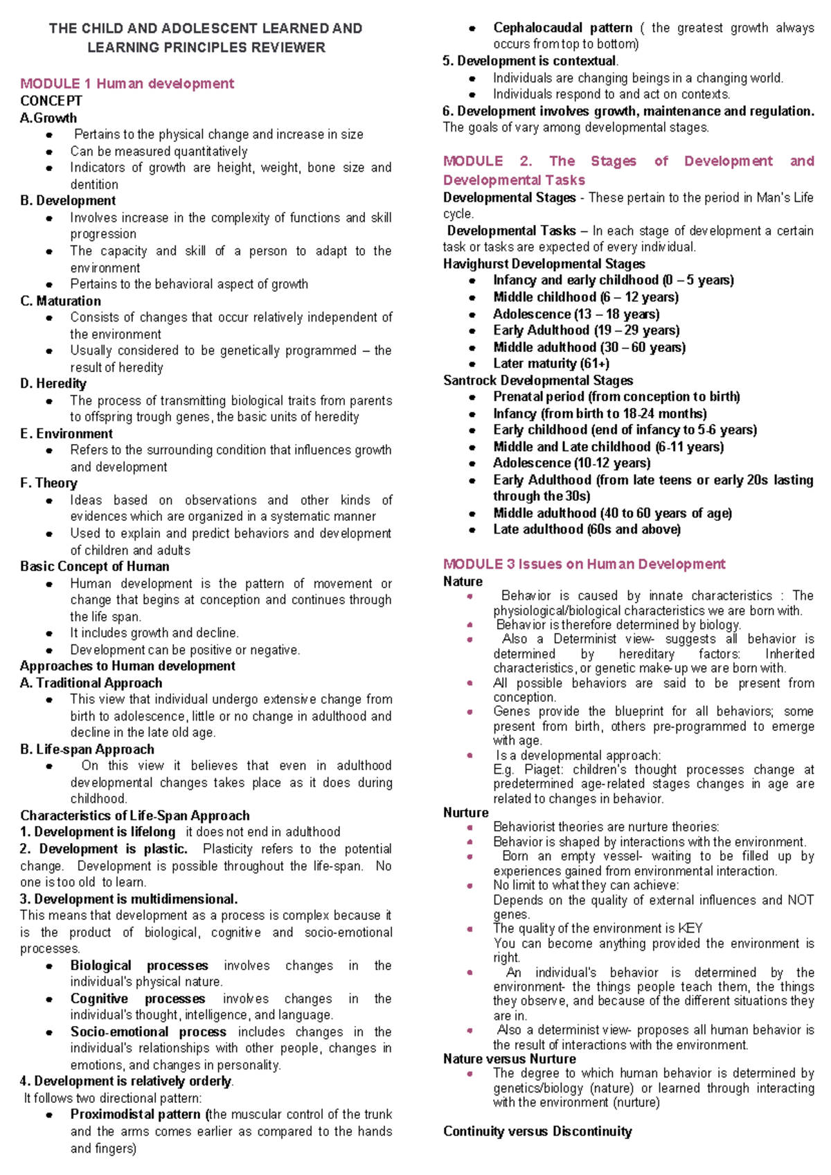 Child and Adolescent Development: Key Concepts and Stages Reviewer - Studocu