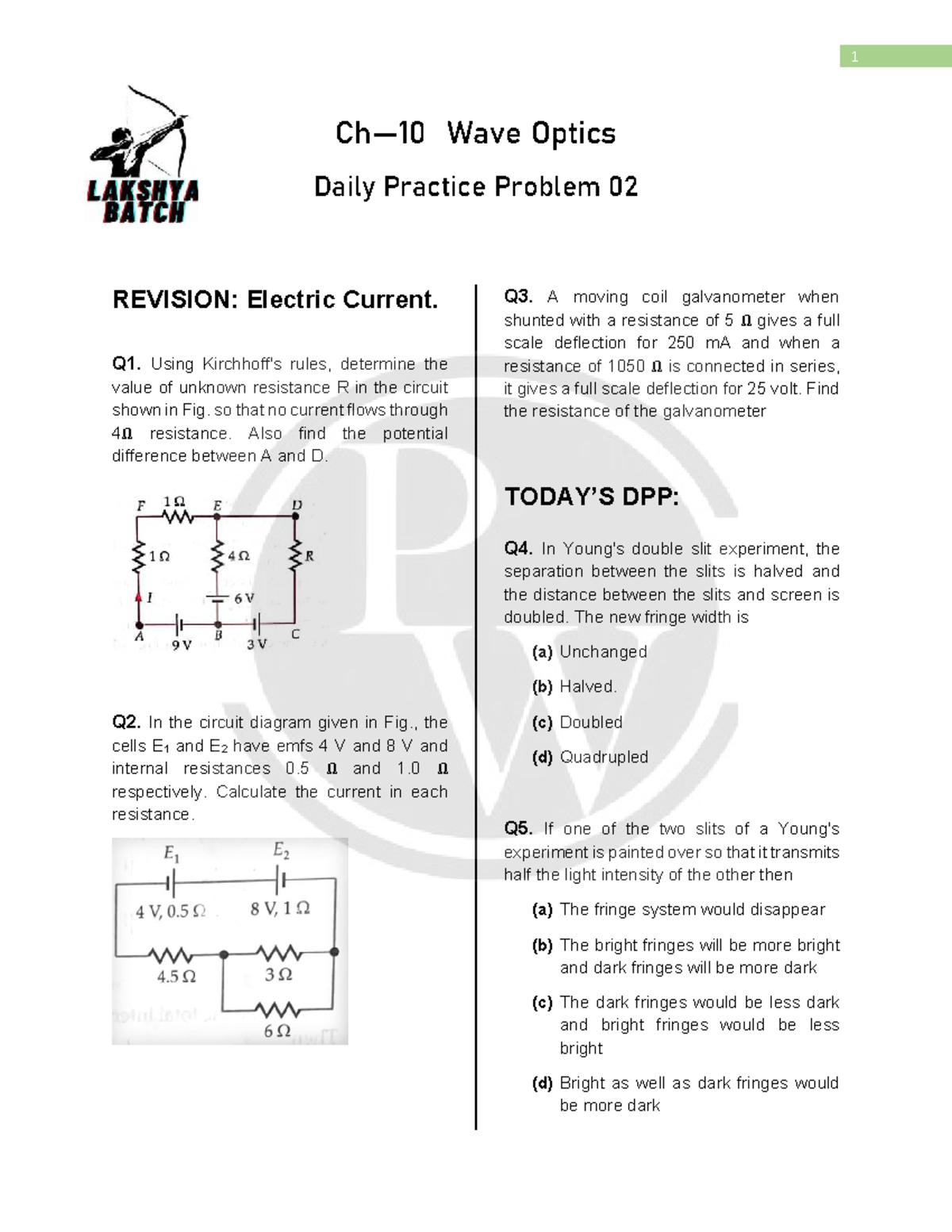 Wave Optics DPP-02: Daily Practice Problems & Solutions - Studocu
