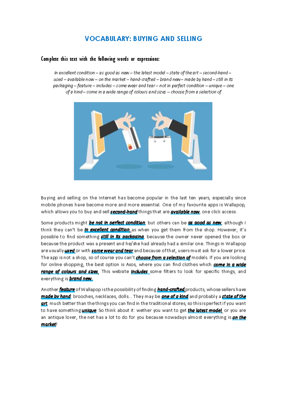 Buying and Selling Vocabulary for Internet Transactions - Studocu