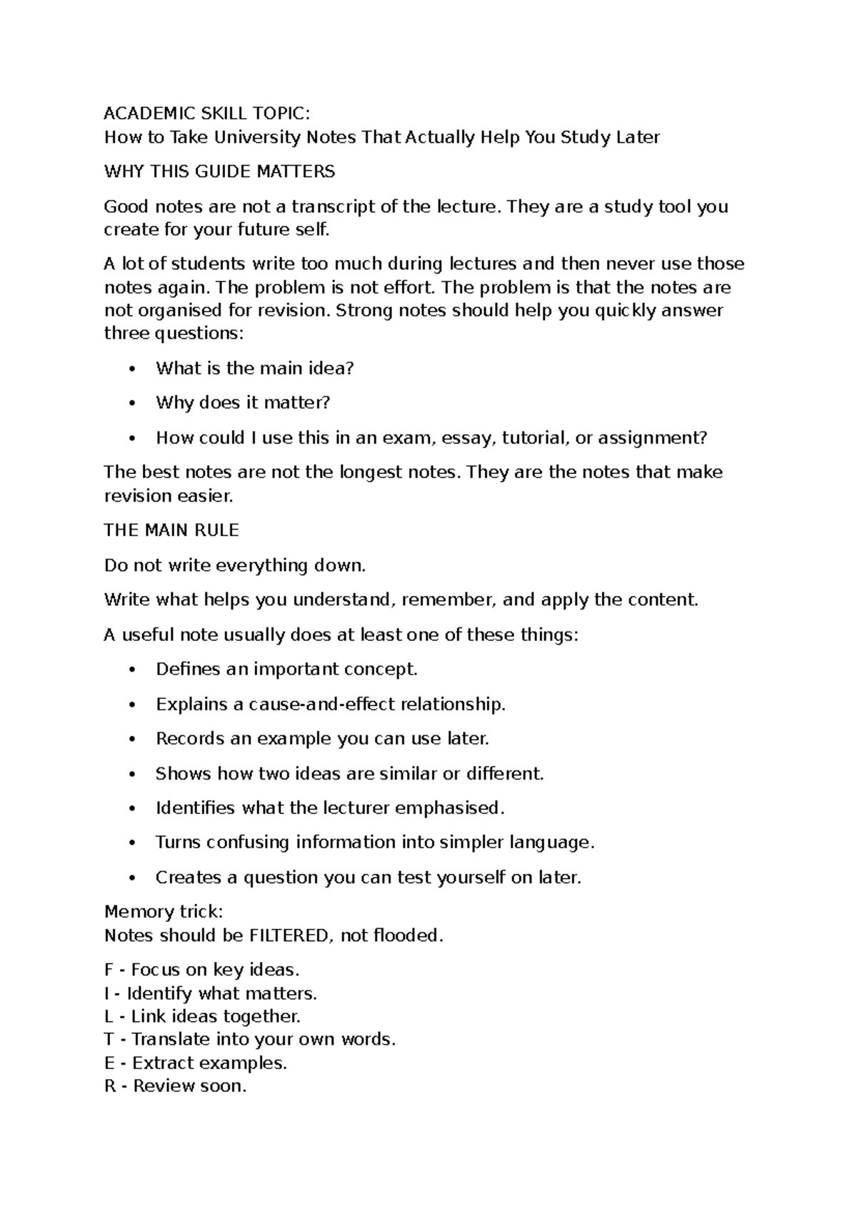 How to Take Effective University Notes: A Study Guide - Studocu
