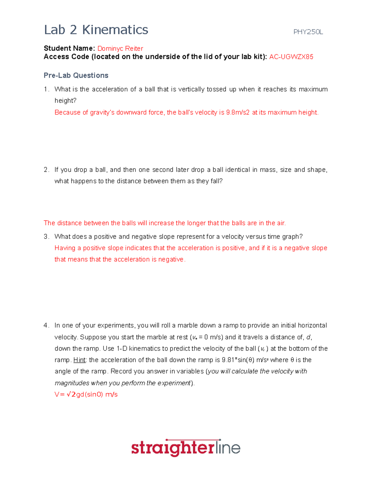 PHY250L Lab 2: Exploring Kinematics and Projectile Motion Concepts - Studocu