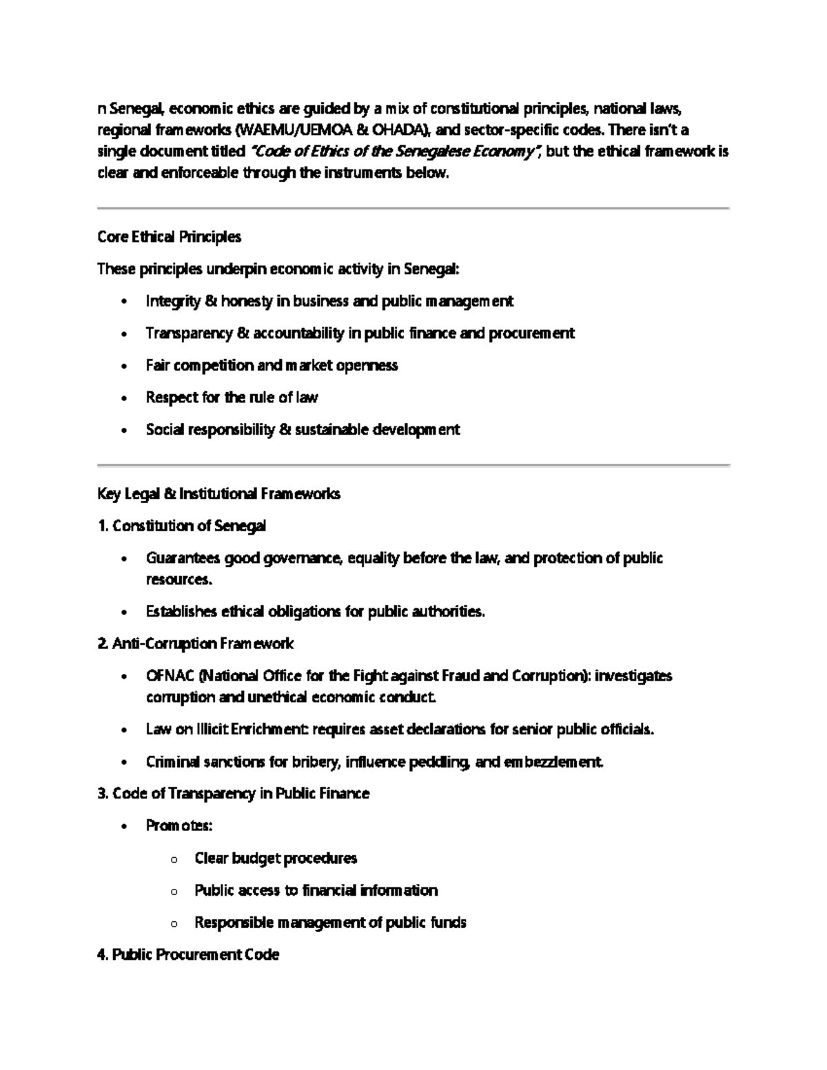 Ethical Frameworks in Senegal: Principles & Legal Structures - Studocu