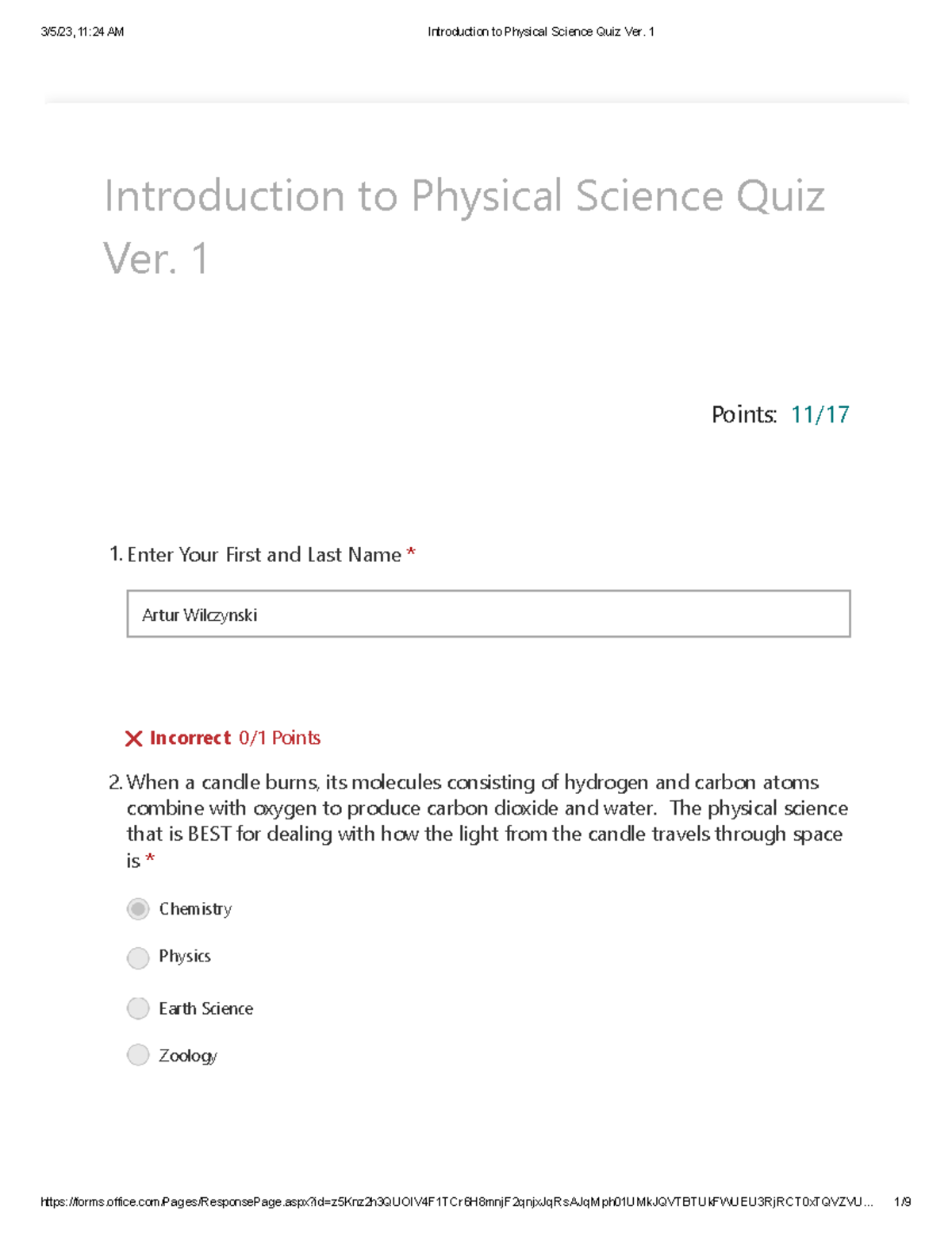 Introduction to Physical Science Quiz (PHSC 101) - Version 1 - Studocu