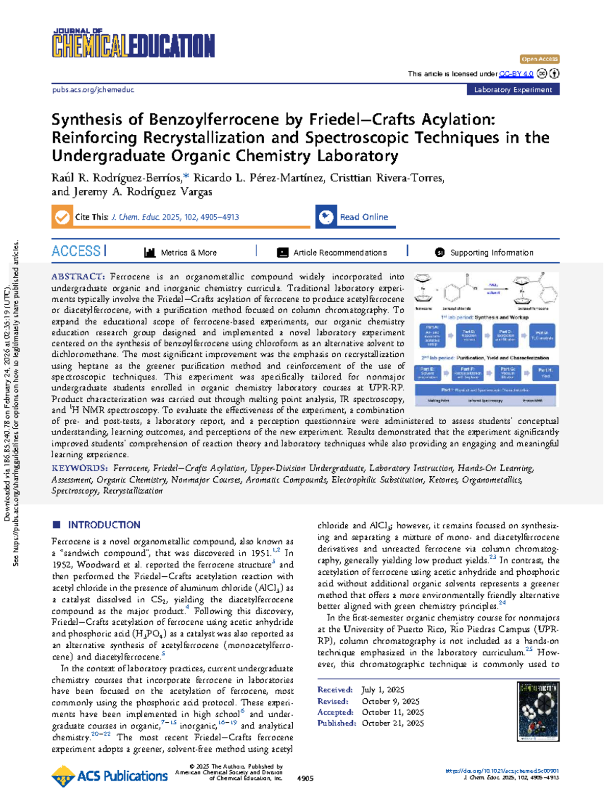 Laboratory Experiment: Synthesis of Benzoylferrocene via Friedel-Crafts ...