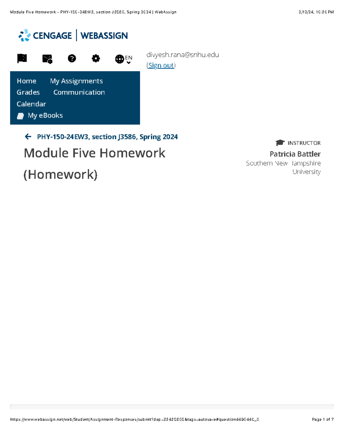 Module Five Homework Solutions - PHY-150-24EW3, Sec J3586, Spring 2024 ...