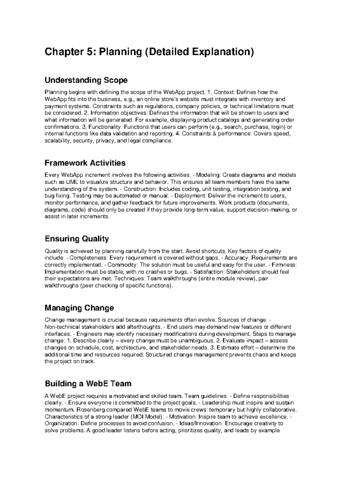Chapter 5: Planning - Understanding Scope in WebApp Projects - Studocu