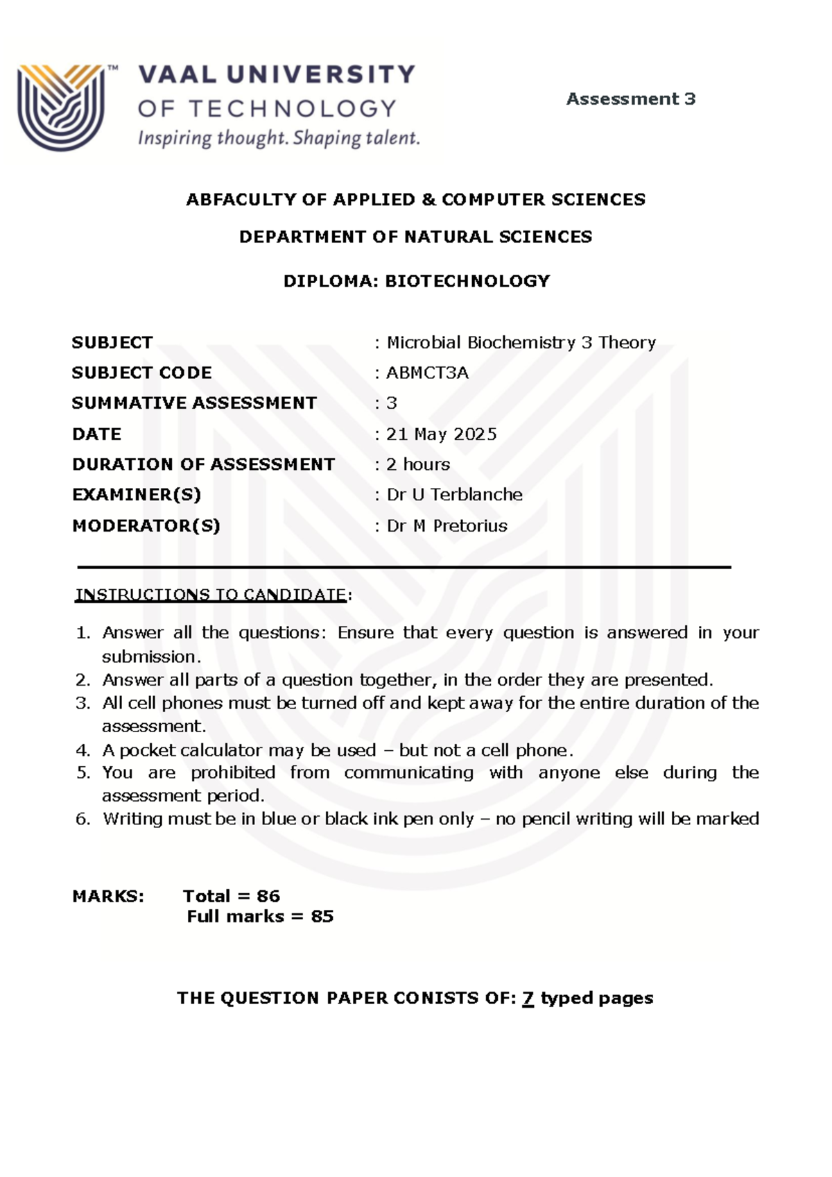 ABMCT3A Microbial Biochemistry 3 Summative Assessment 2025 - Studocu