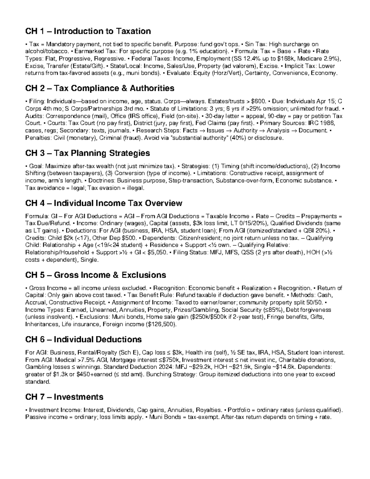Tax Planning and Individual Income Tax Overview - CH 1 to CH 6 - Studocu